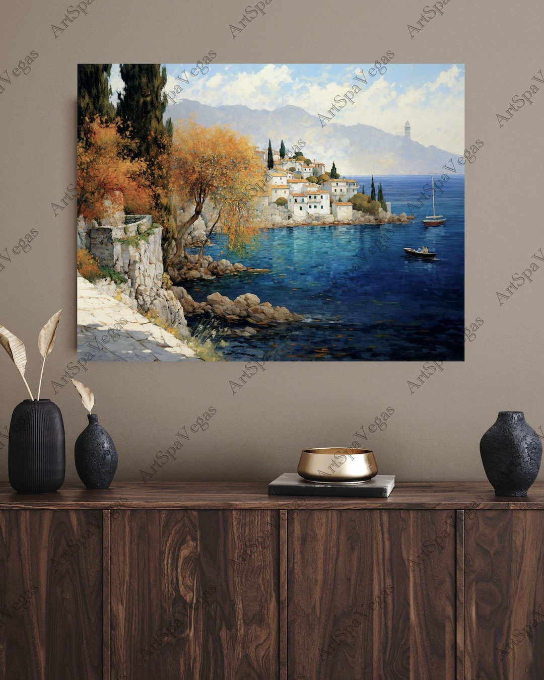 Greek Coastal Serenity Gallery Wrap Thick Canvas Art Print, Greek ...