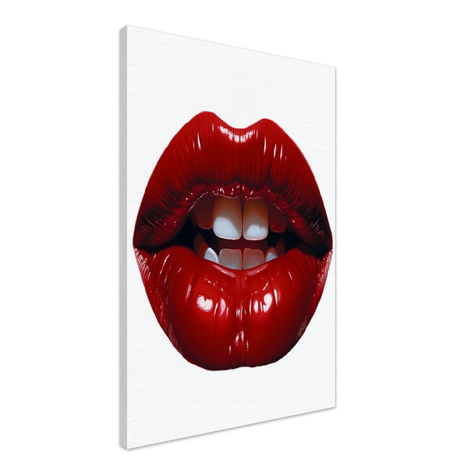 Red Lips Canvas Art Print, Red Lips on White Canvas, Red Lip Art, Lips ...
