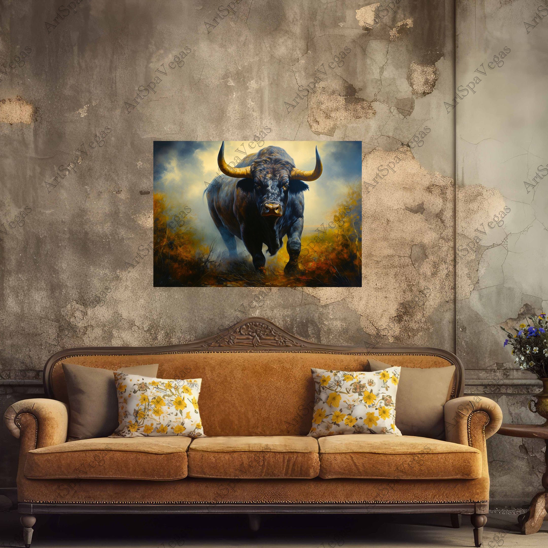 Canvas bullish Burst Gallery Wrap Thick Canvas Art Print, Bull Painting ...