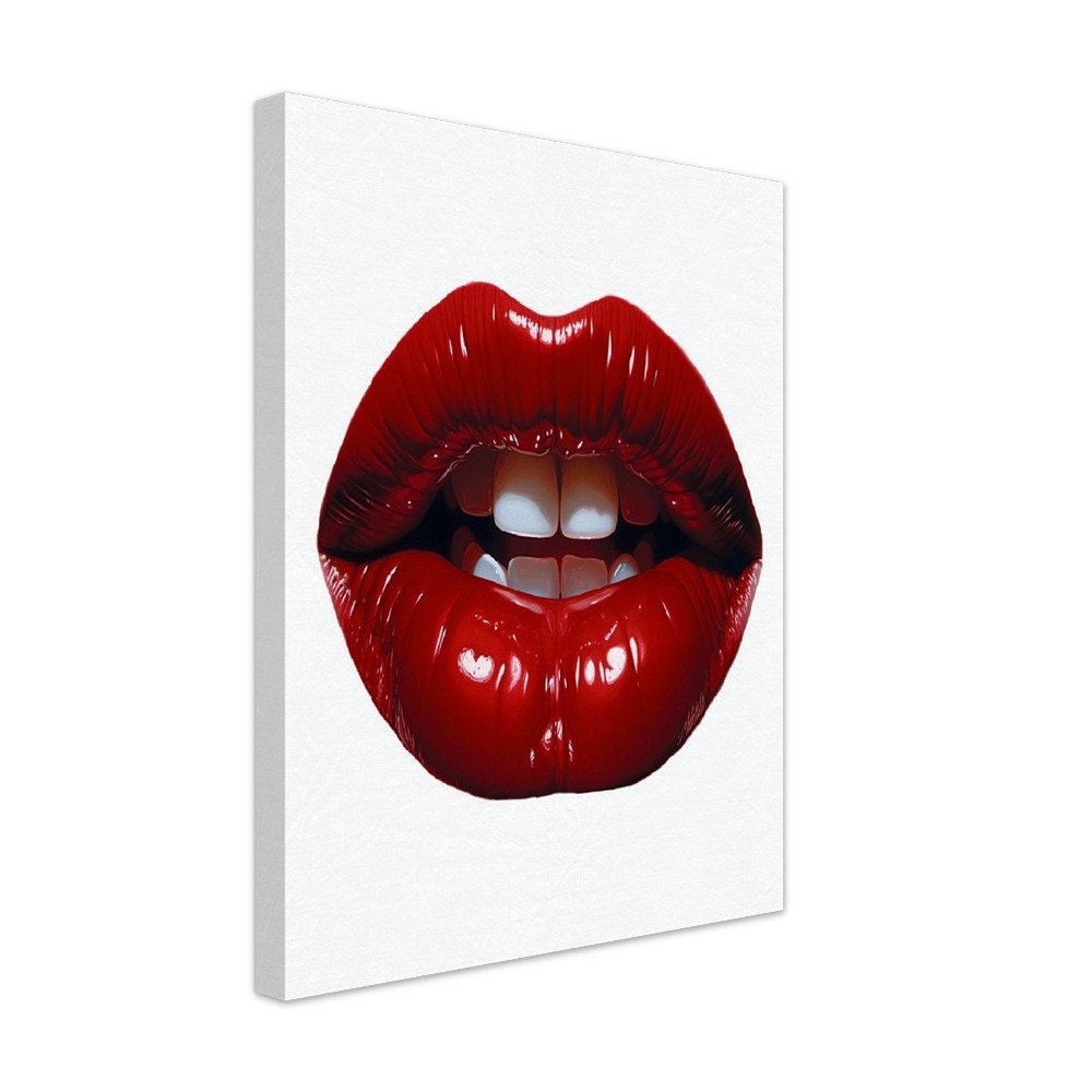 Red Lips Canvas Art Print, Red Lips on White Canvas, Red Lip Art, Lips ...
