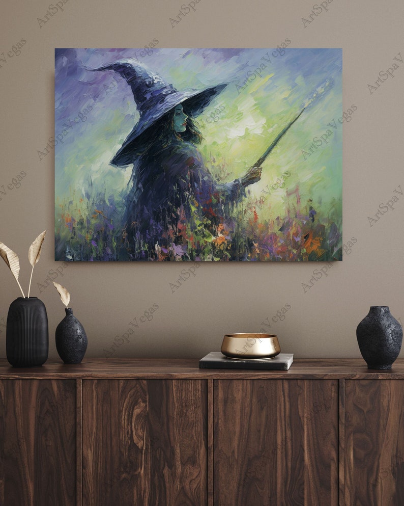 Wiccan Whimsy Witch Canvas Art Print: Halloween Wall Decor - Etsy