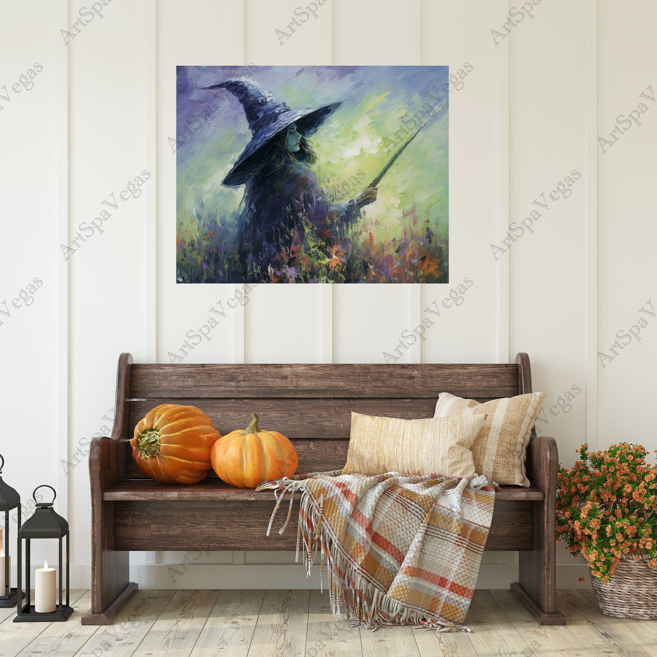 Wiccan Whimsy Witch Canvas Art Print: Halloween Wall Decor - Etsy