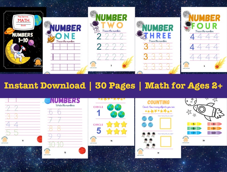 SPACE THEMED MATH | Instant Download Printable Worksheets | Preschool ...