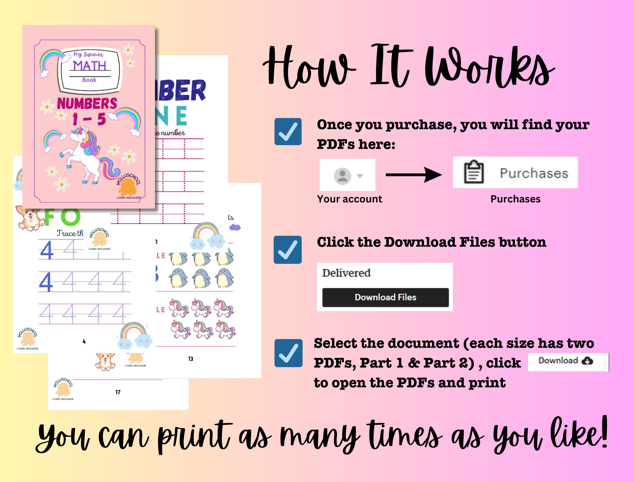UNICORN THEMED MATH Instant Download Printable Worksheets Preschool ...