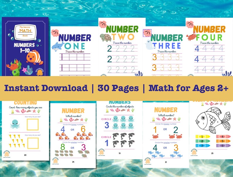 OCEAN THEMED MATH | Instant Download Printable Worksheets | Preschool ...
