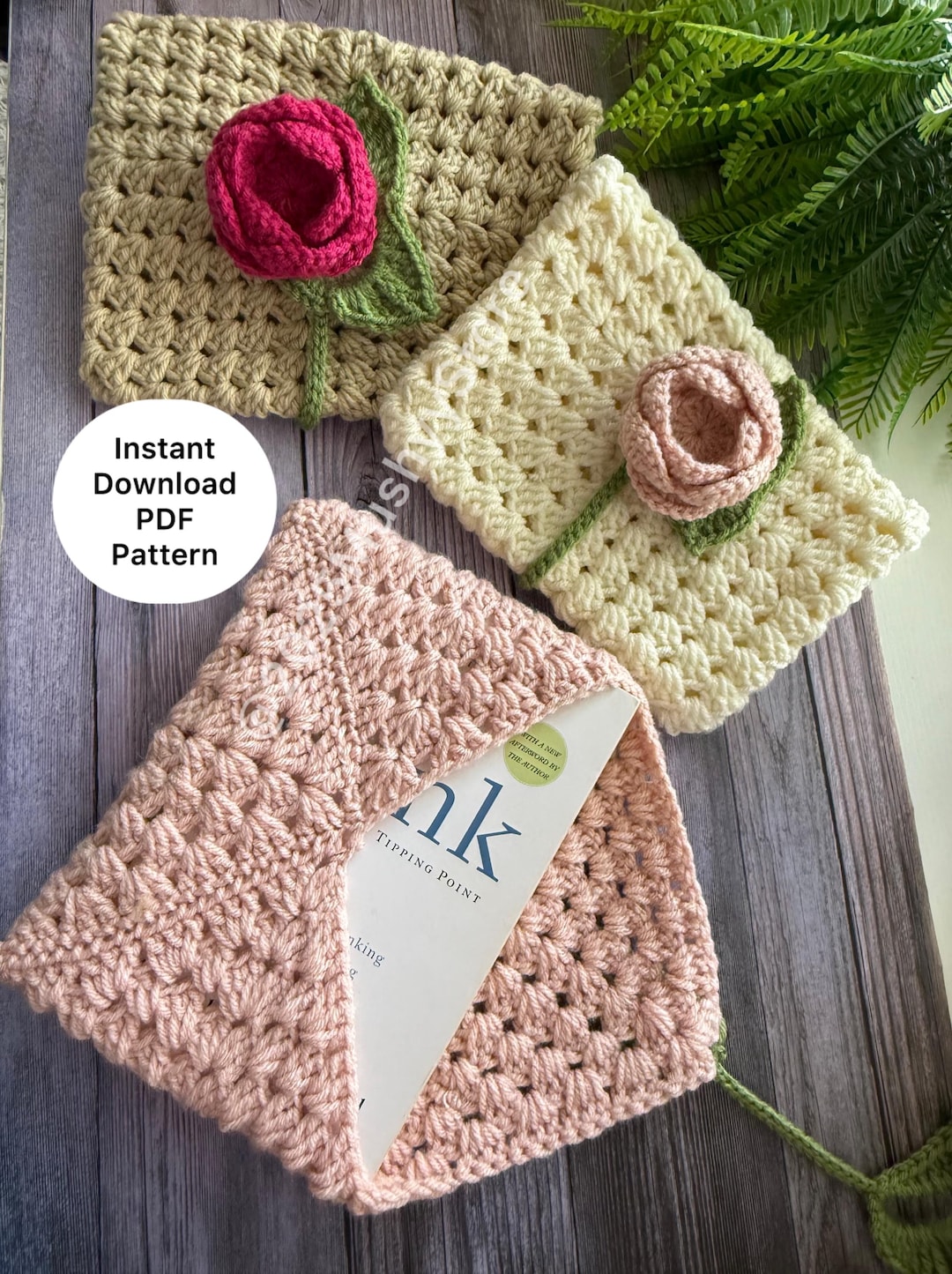 Crochet Rose Blossom Book Cover Pattern: Floral Tablet Kindle Sleeve ...