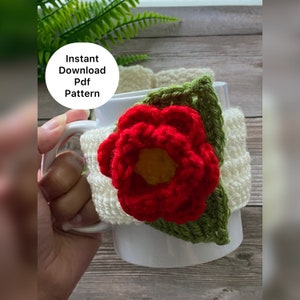 Crochet Rose Blossom Mug Cozy Pattern: DIY Floral Cup Cozy Crochet ...