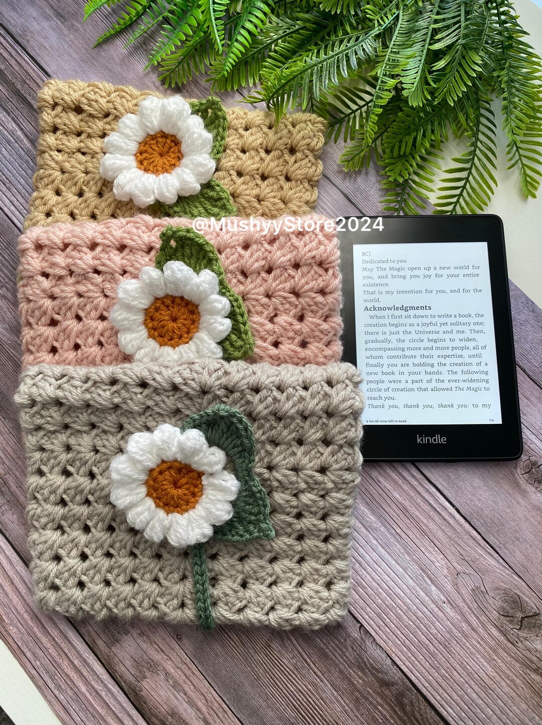 Crocheted Daisy Bloom Crochet Book Cover Floral E-reader & Book Cover ...