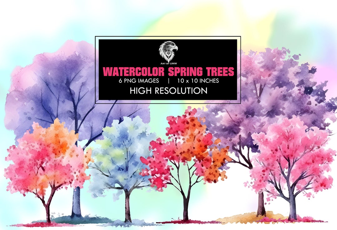 Watercolor Spring Trees Clipart Spring Trees PNG Set of 6 - Etsy