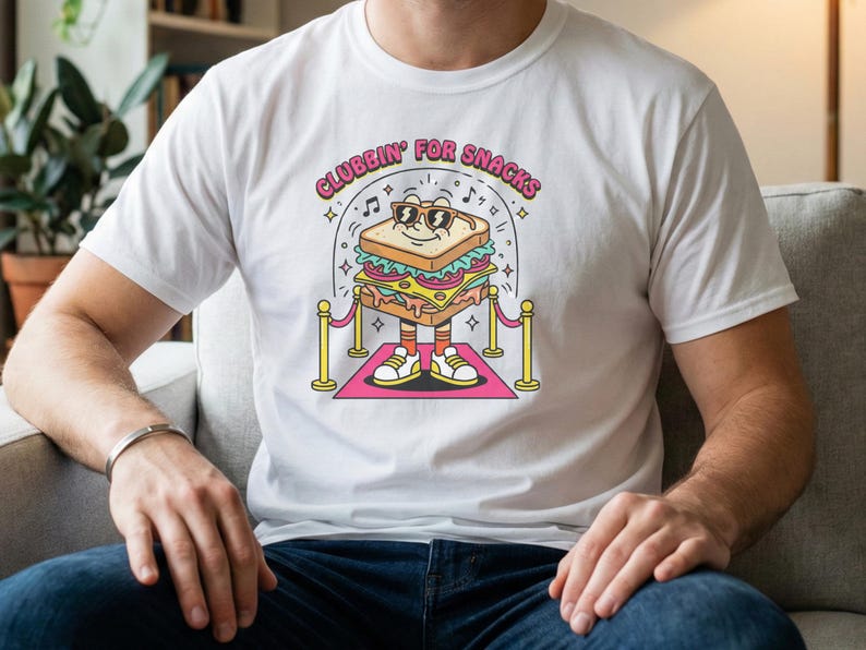 Clubbin for Snacks Shirt, Funny Sandwich Graphic Tee, Retro Foodie ...