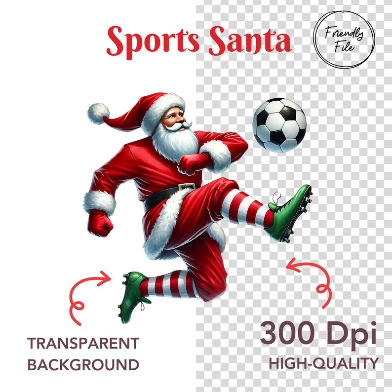 Sports Santa, Watercolor Santa Playing Sport, Santa as Dressed Sports ...
