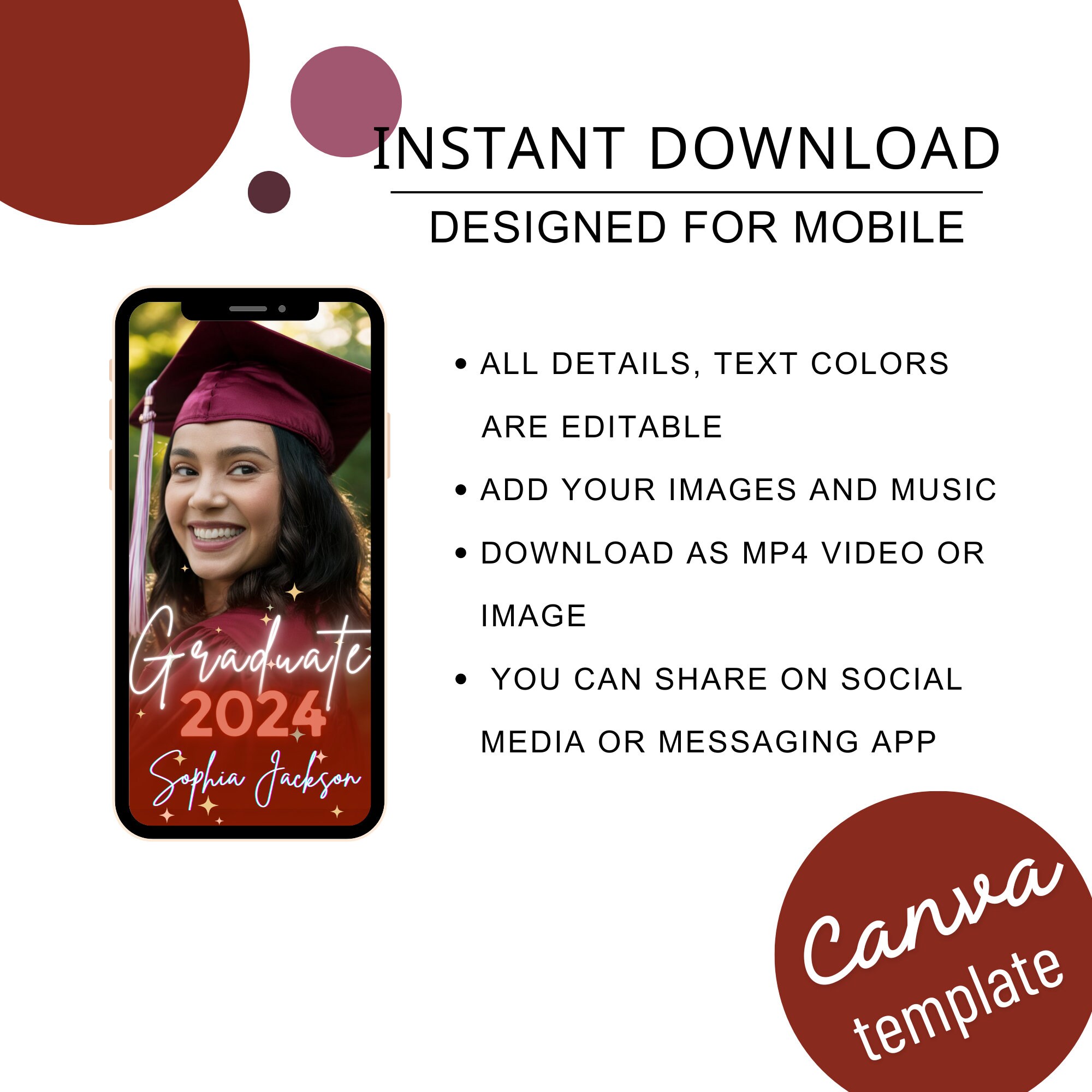 Maroon Graduation Invitation, Grad Party Digital Invite, Grad Party ...