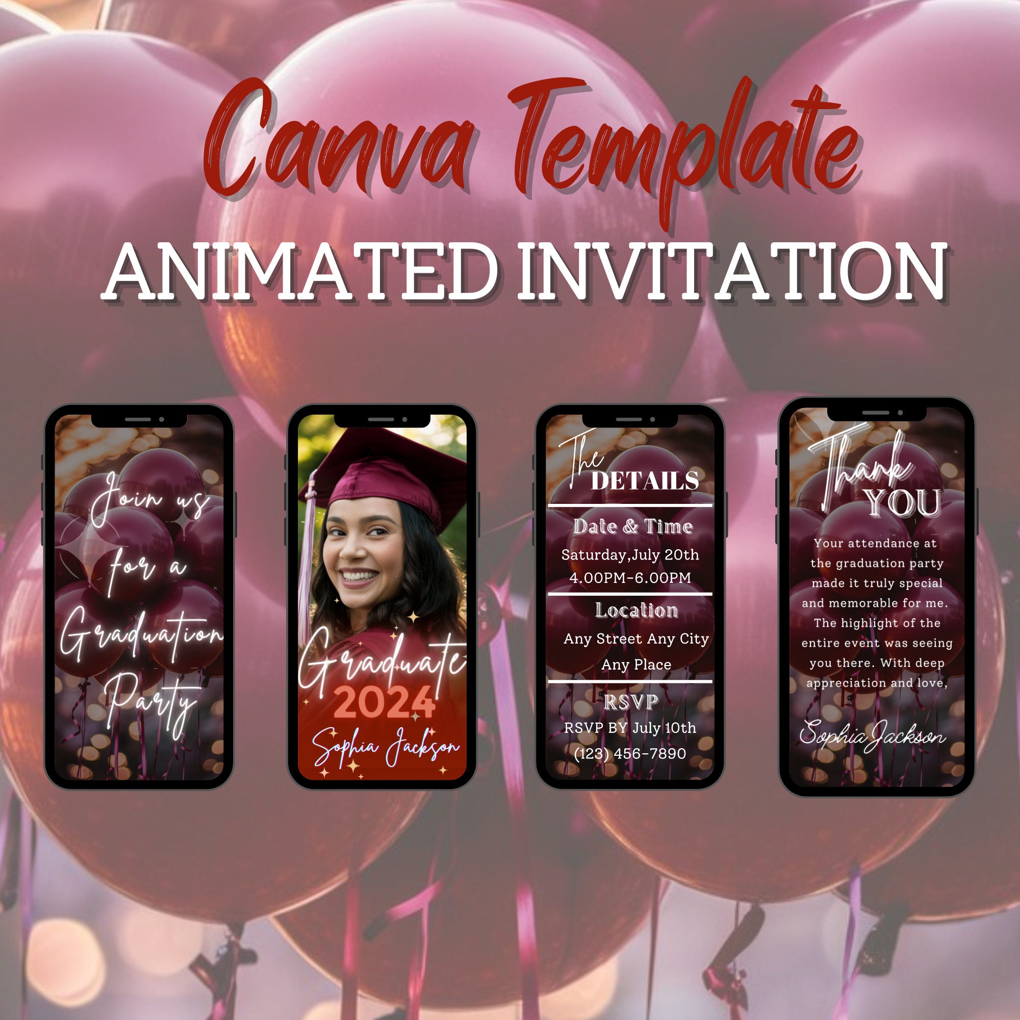 Maroon Graduation Invitation, Grad Party Digital Invite, Grad Party ...