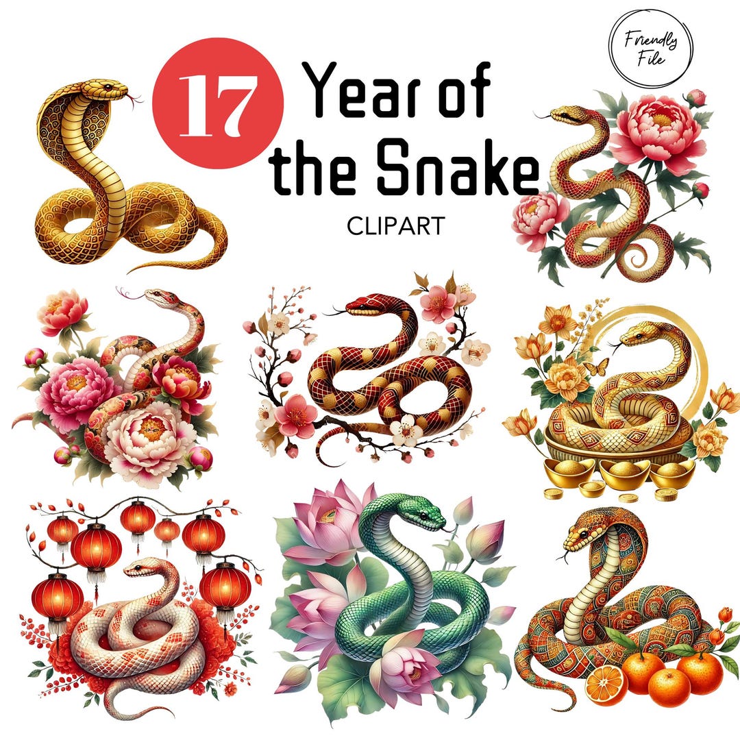New Year Snake Clipart: Chinese Zodiac Animal PNG (digital Download) - Etsy