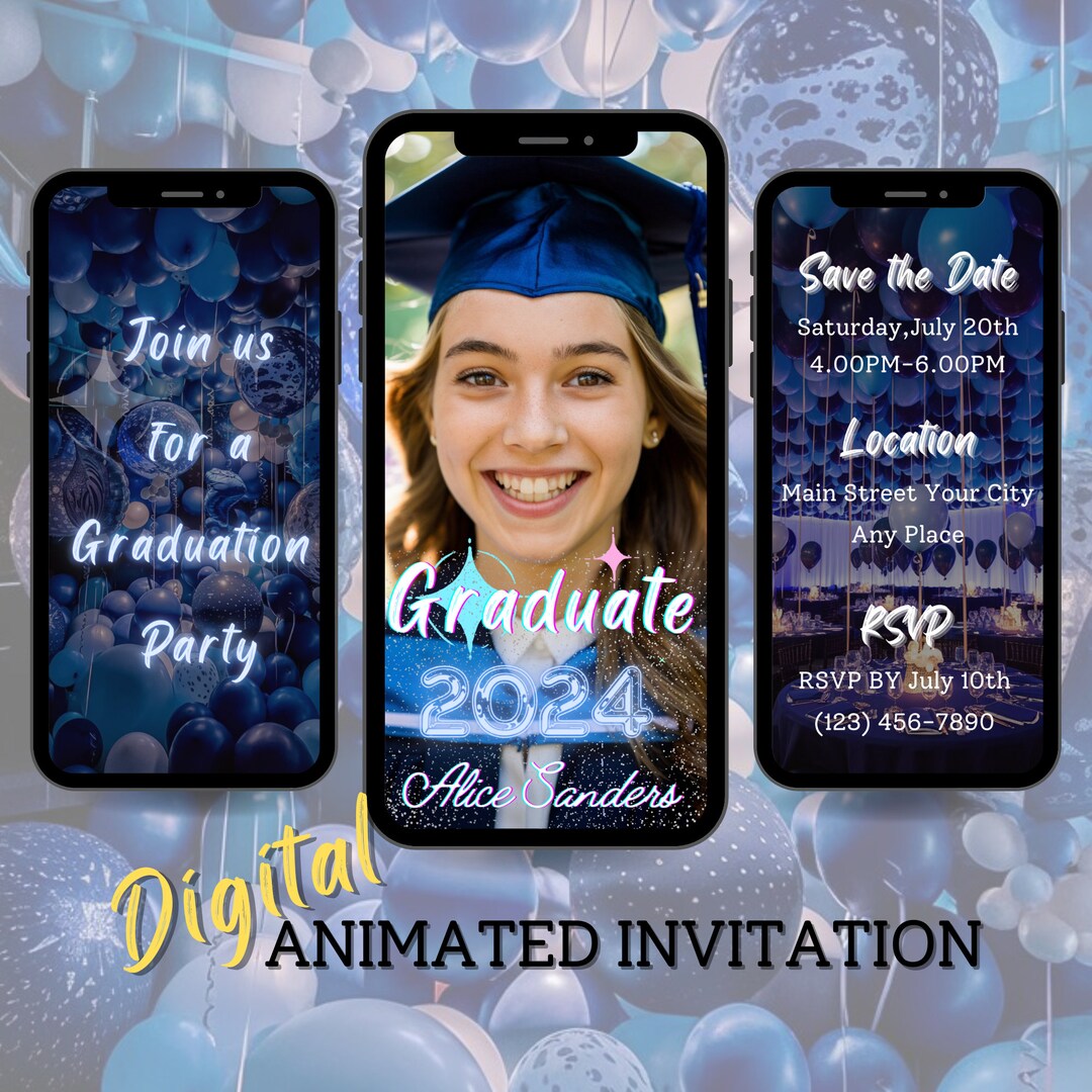 Blue Graduation Party Invitation, Graduation Party Invite Video, Grad ...
