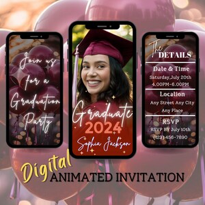 Maroon Graduation Invitation, Grad Party Digital Invite, Grad Party ...