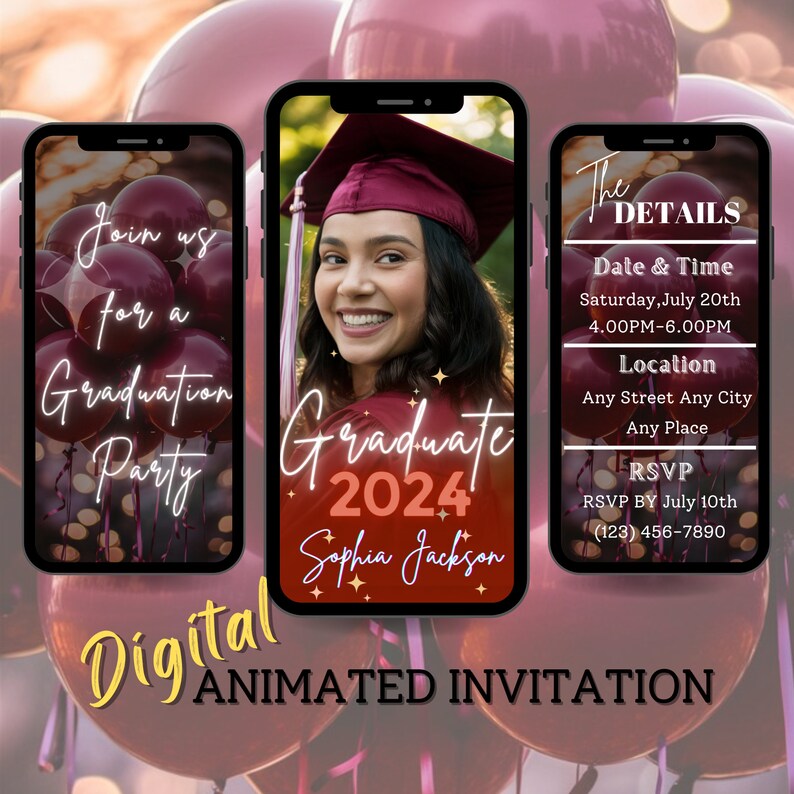 Maroon Graduation Invitation, Grad Party Digital Invite, Grad Party ...
