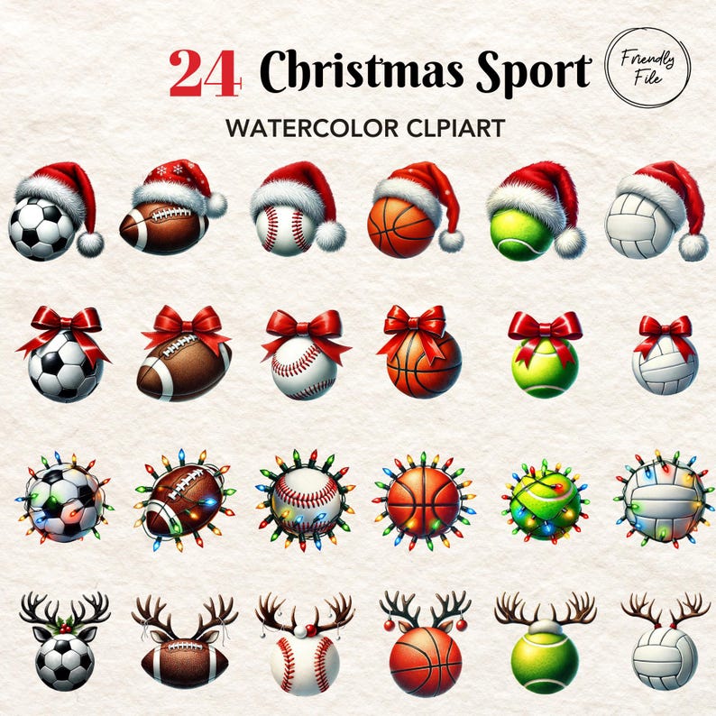 Christmas Sports, Soccer With Santa Hat, American Football With Antlers ...