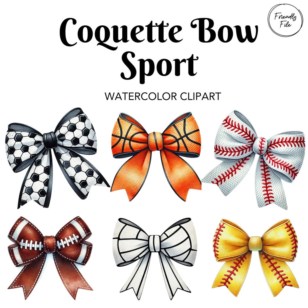 Watercolor Sports Bow Collection: Sport Coquette Bow PNG (digital ...