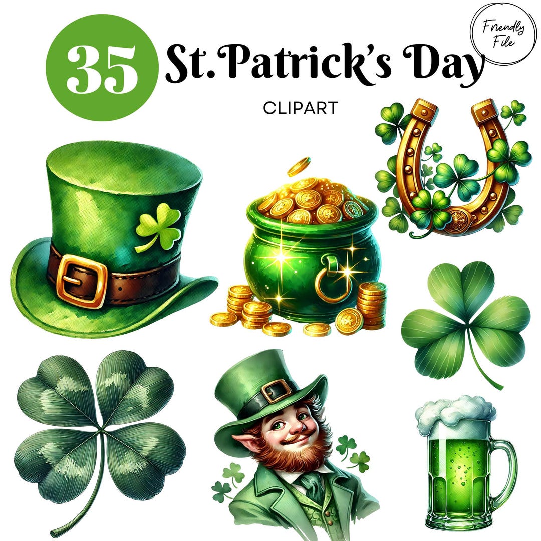 St. Patrick’s Day PNG, Shamrock, Leprechaun, Pot of Gold, Irish Clipart ...