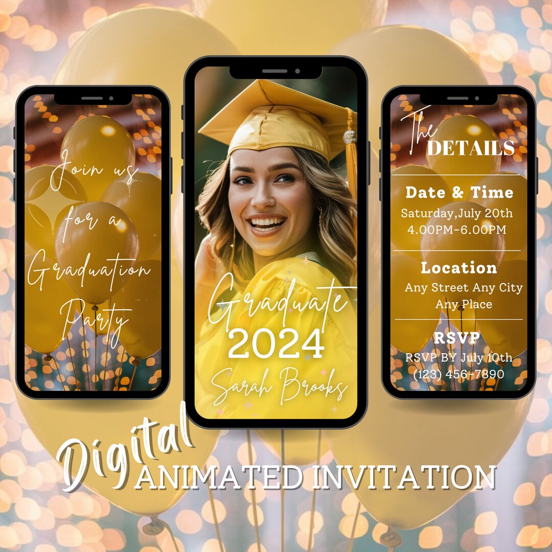 Yellow Grad Party Invitation, Grad Party Invitation Video, Grad Party ...