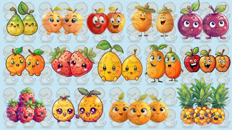 26 Cute Cartoon Couple Fruits Sweet Fruit Illustrations - Etsy