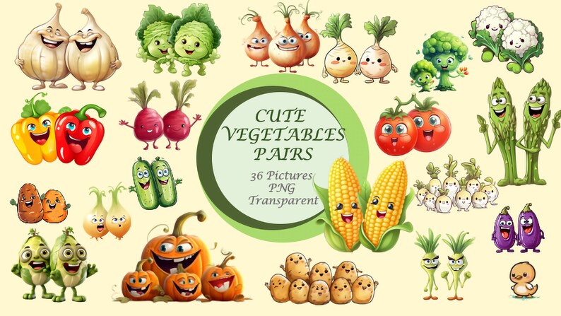 36 Cute Cartoon Pair of Vegetables | Cheery, Colorful, Verggies, Cute ...