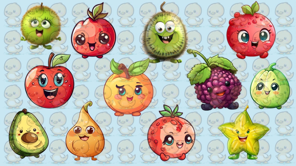 47 Cutecartoon Fruits Animated Fruit Character Colorful - Etsy