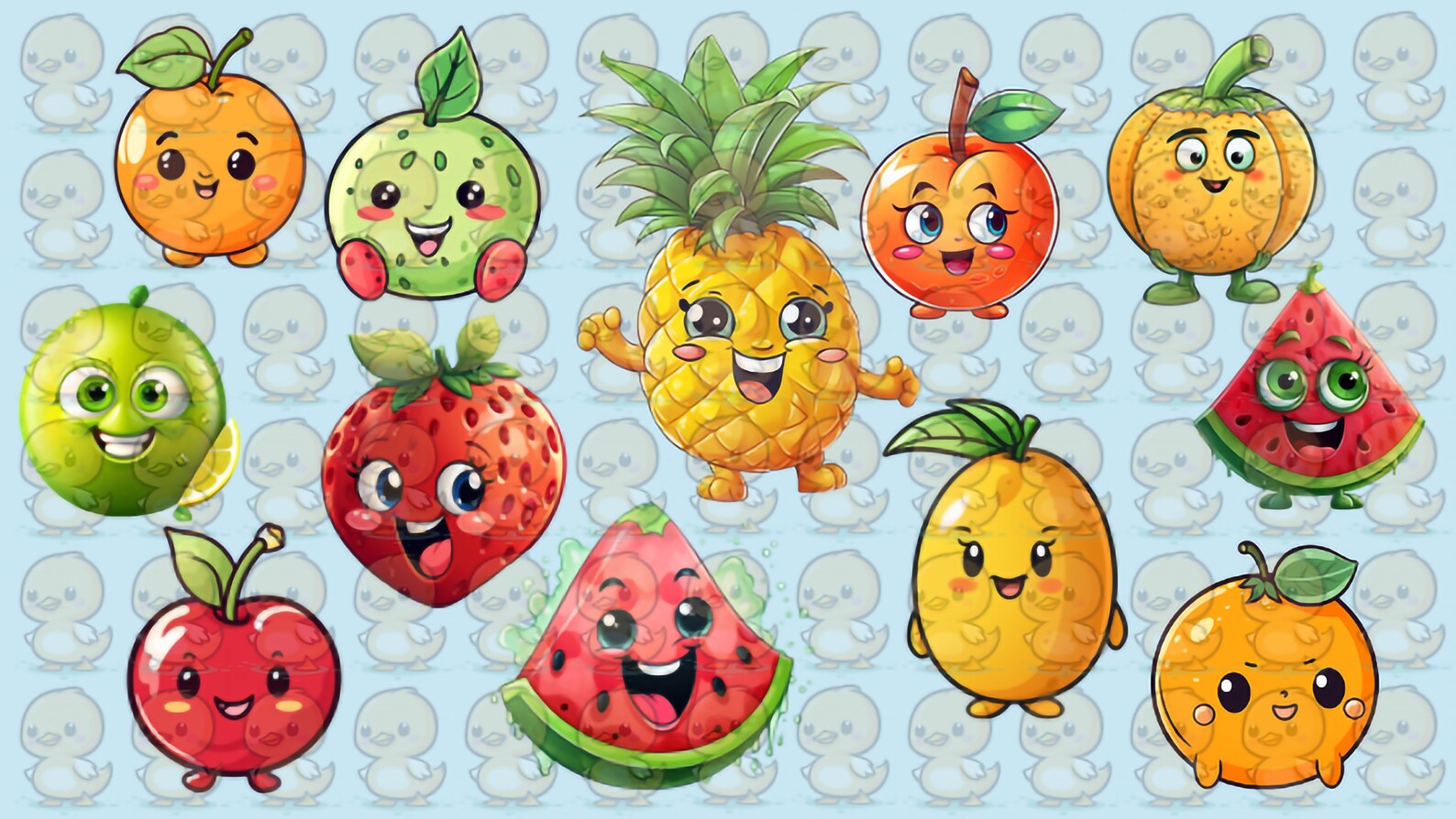 47 Cutecartoon Fruits Animated Fruit Character Colorful - Etsy