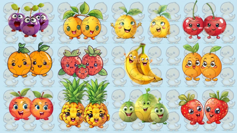 26 Cute Cartoon Couple Fruits | Sweet, Fruit Illustrations, Colorful ...