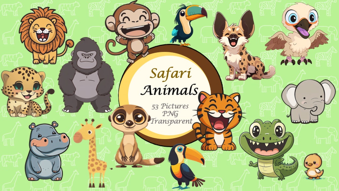 53 Cute Cartoon Safari Animals | Playful, Jungle Adventure, Characters ...