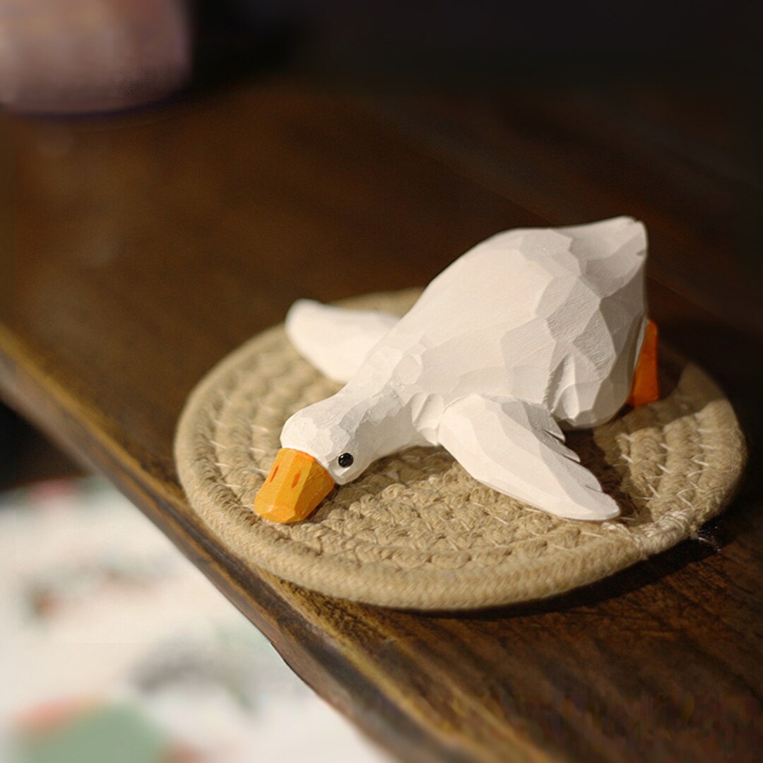 Handcarved White Crawl Duck Statue Miniature Drake Male - Etsy