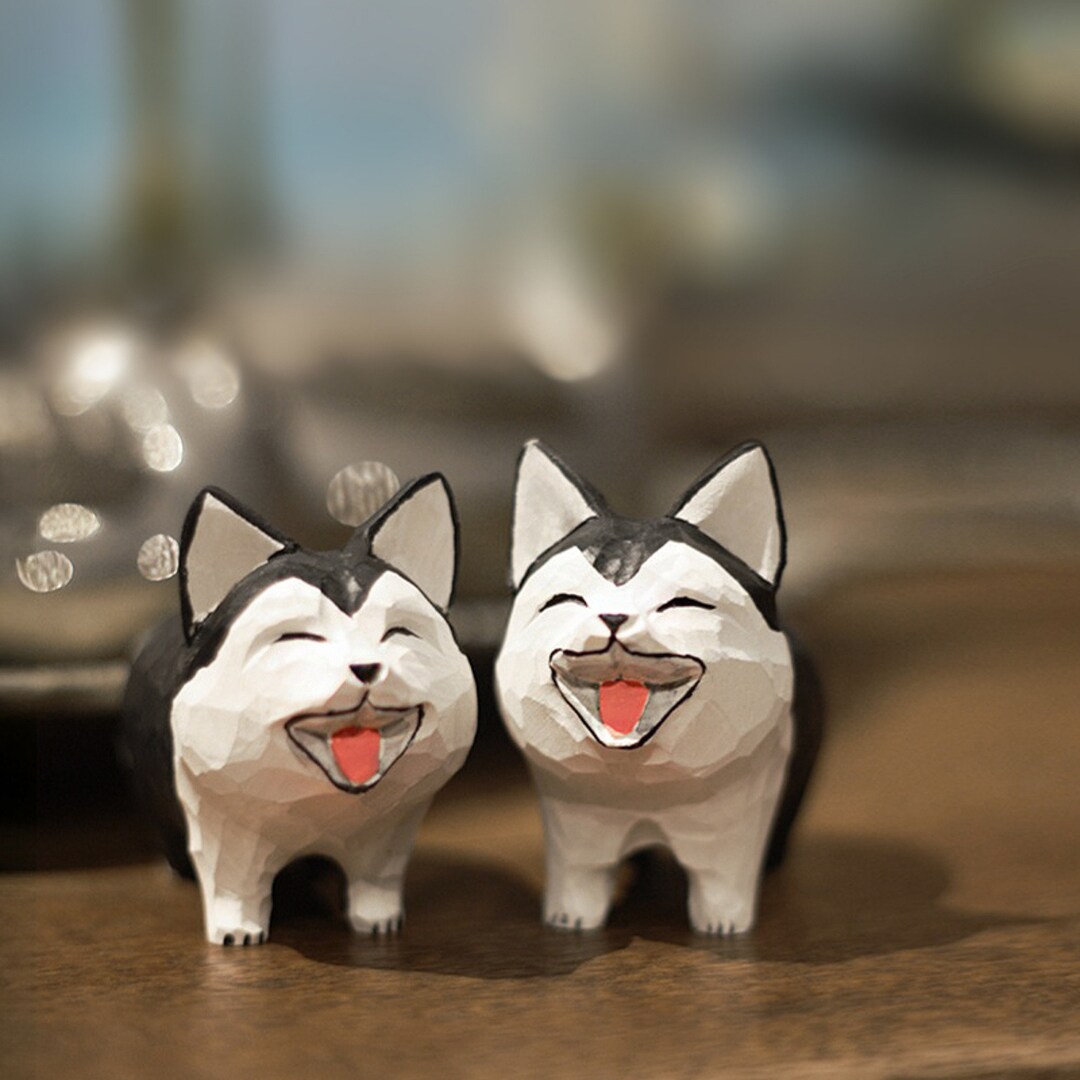 Hand Carved Corgi Dog Figurine Wooden Miniature Husky - Etsy