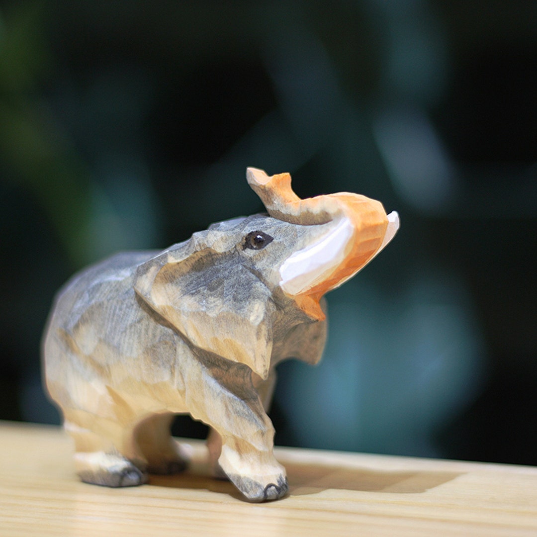 Hand Carved Elephant Statue African Animal Figurine Mininature - Etsy
