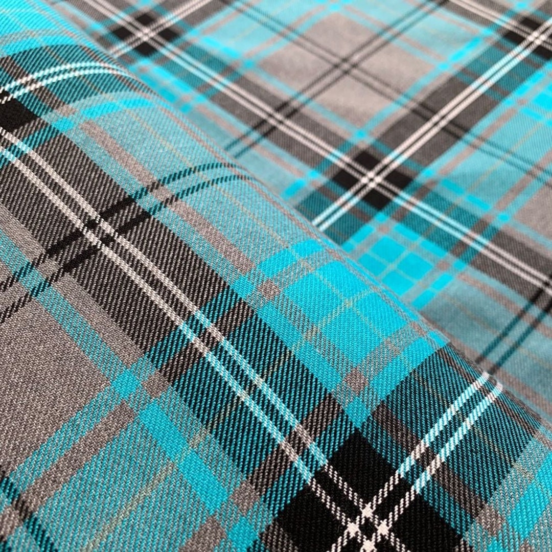 Turquoise Tartan Fabric: Poly Viscose Plaid, Wool-touch Drape - Etsy