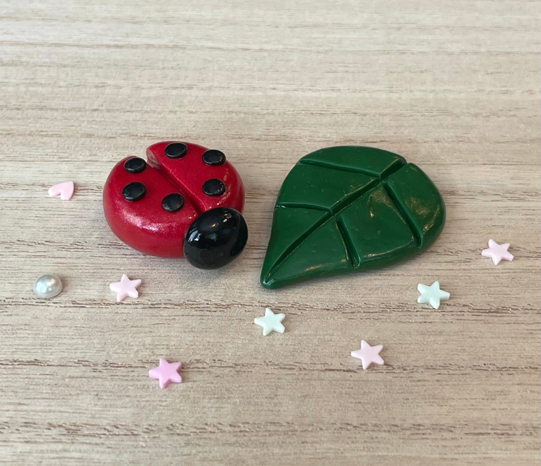 Custom Made Polymer Clay Ladybug and Leaf Set/ Figurine/ Ceramics ...