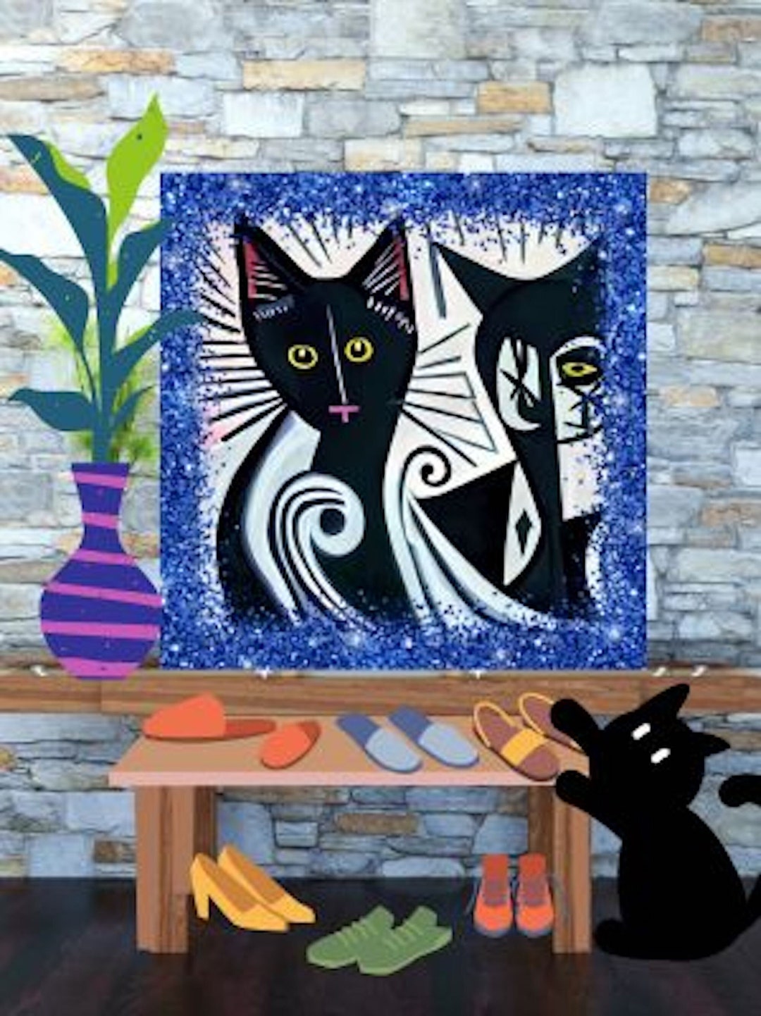 Picasso-inspired Midnight Cats Digital Art Download Printable Feline - Etsy