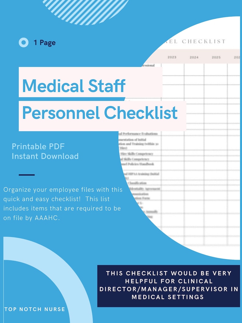 Personnel Checklist | Medical Staff | Documentation | - Etsy