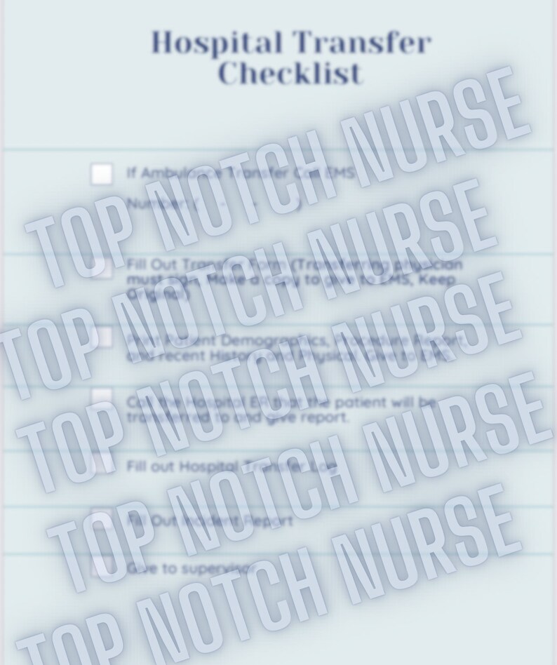 Hospital Transfer Checklist and Log | Digital Download | 2 Pages ...