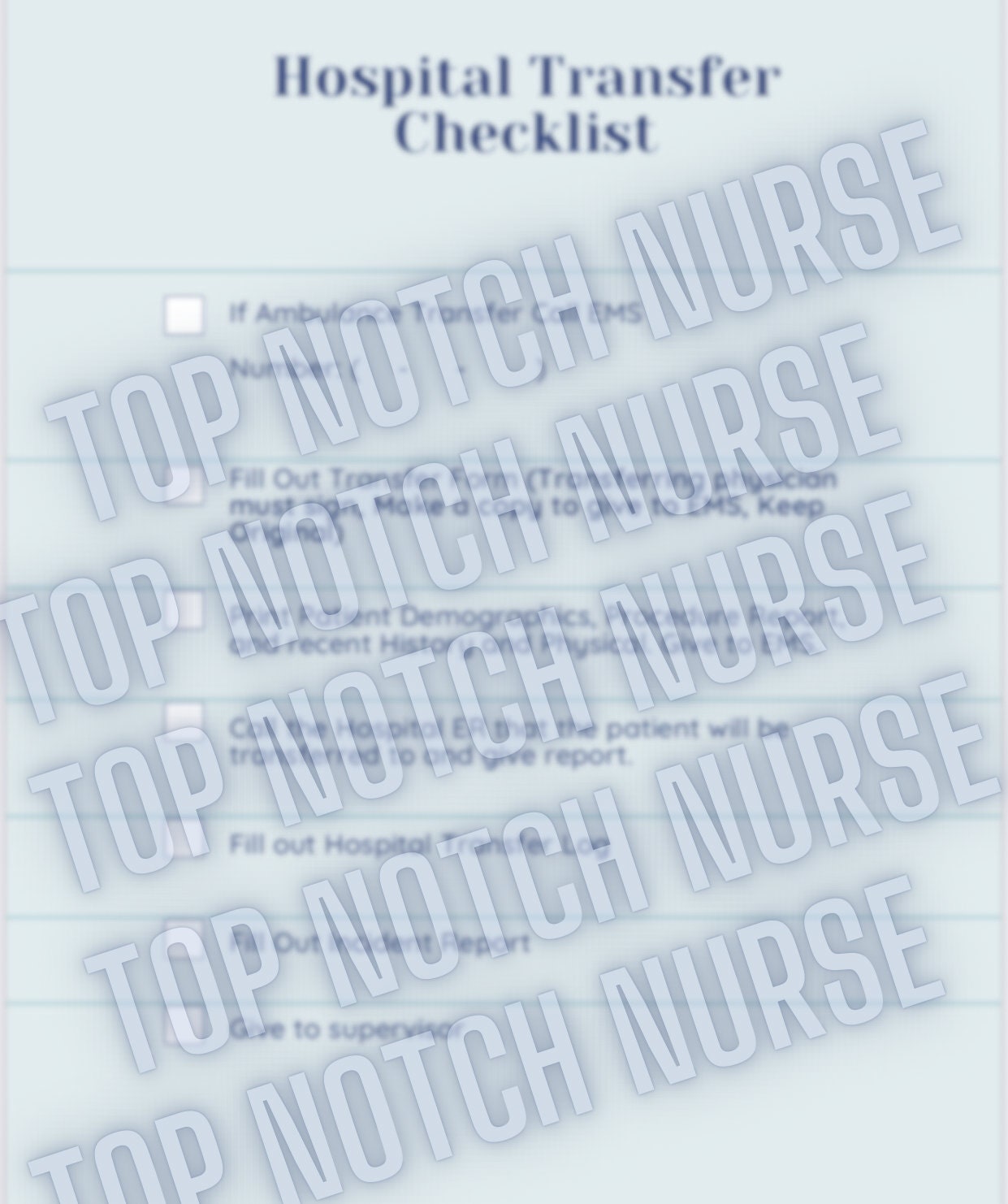 Hospital Transfer Checklist and Log | Digital Download | 2 Pages ...