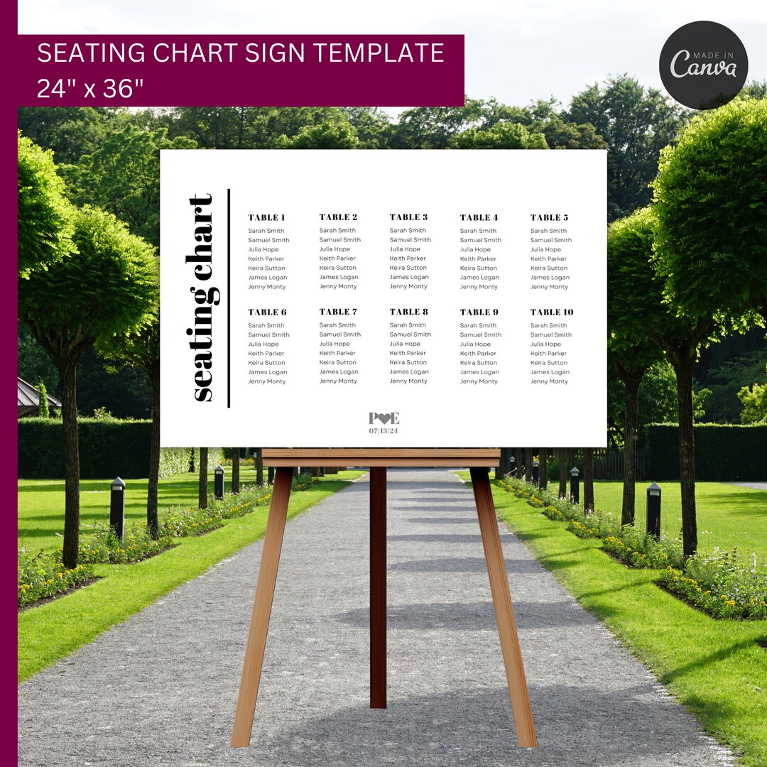 Black and White Seating Chart Sign Template, Bold, Minimal Design, DIY ...