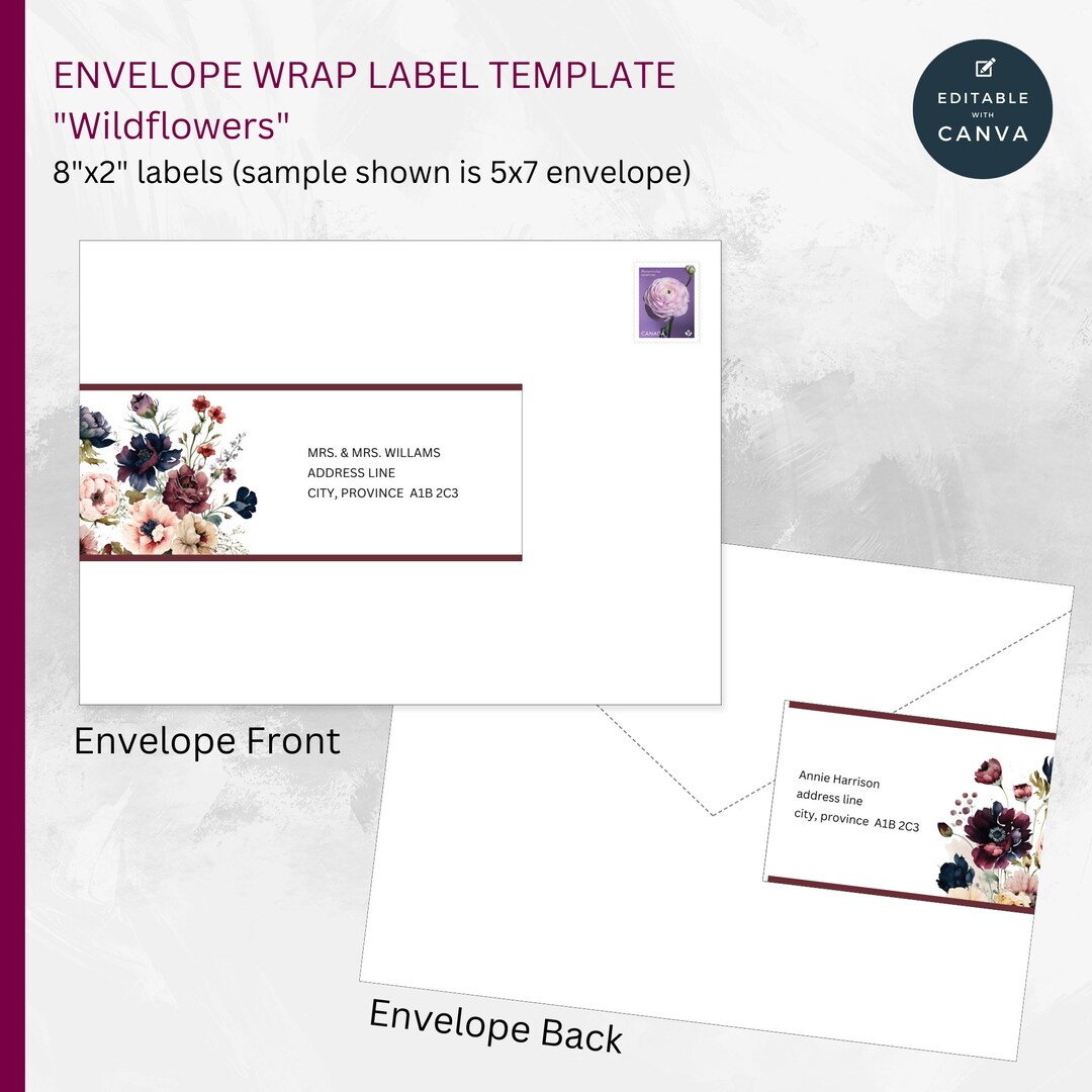 Wedding Envelope Wrap Label Template. Wildflowers Design - Etsy