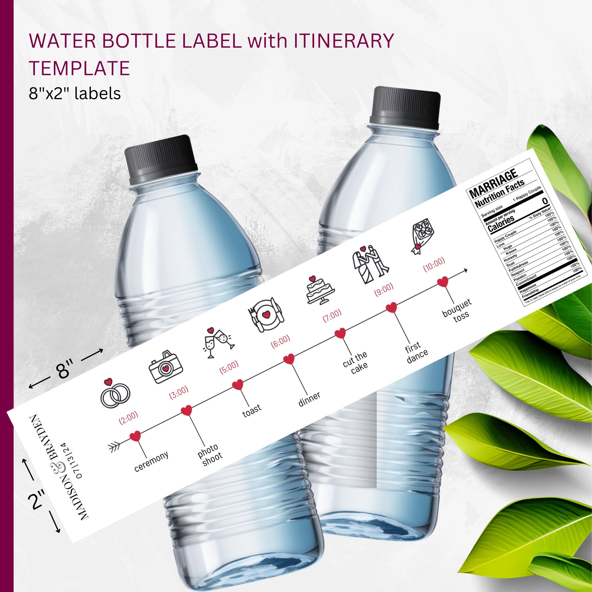 Water Bottle Label Template. Wedding - Etsy