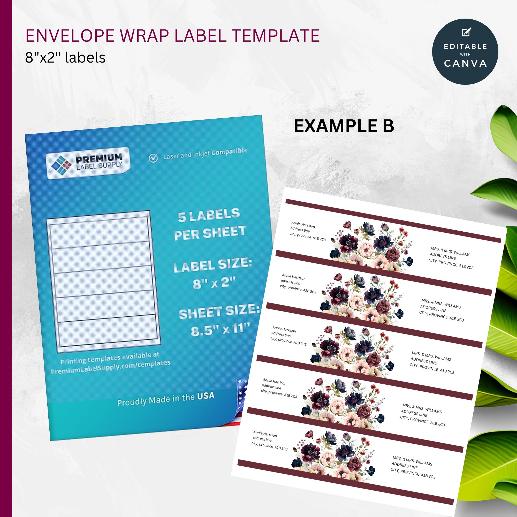 Wedding Envelope Wrap Label Template. Wildflowers Design - Etsy