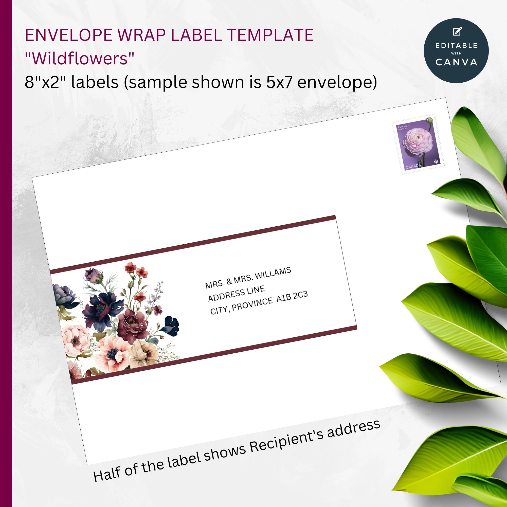 Wedding Envelope Wrap Label Template. Wildflowers Design - Etsy