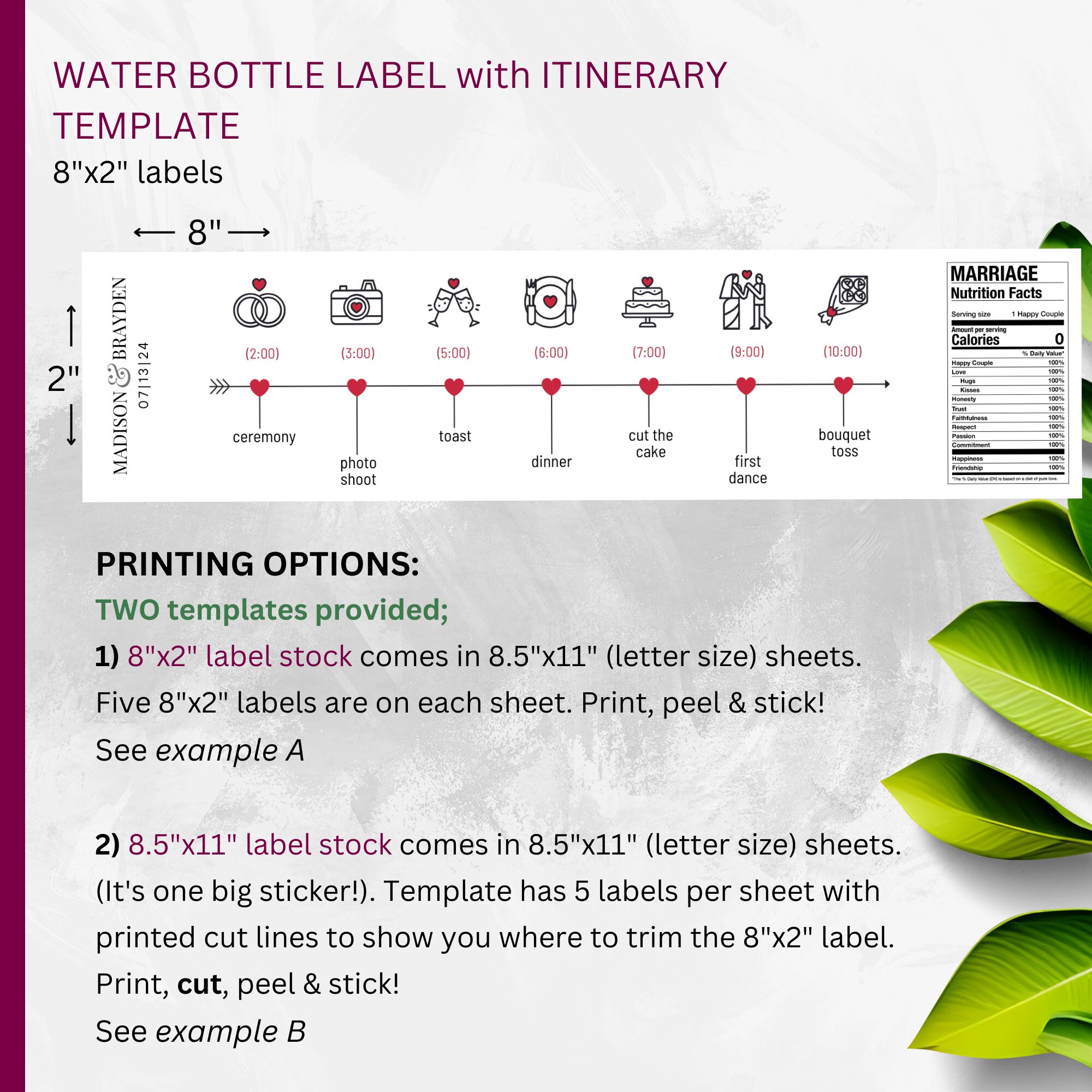 Water Bottle Label Template. Wedding - Etsy