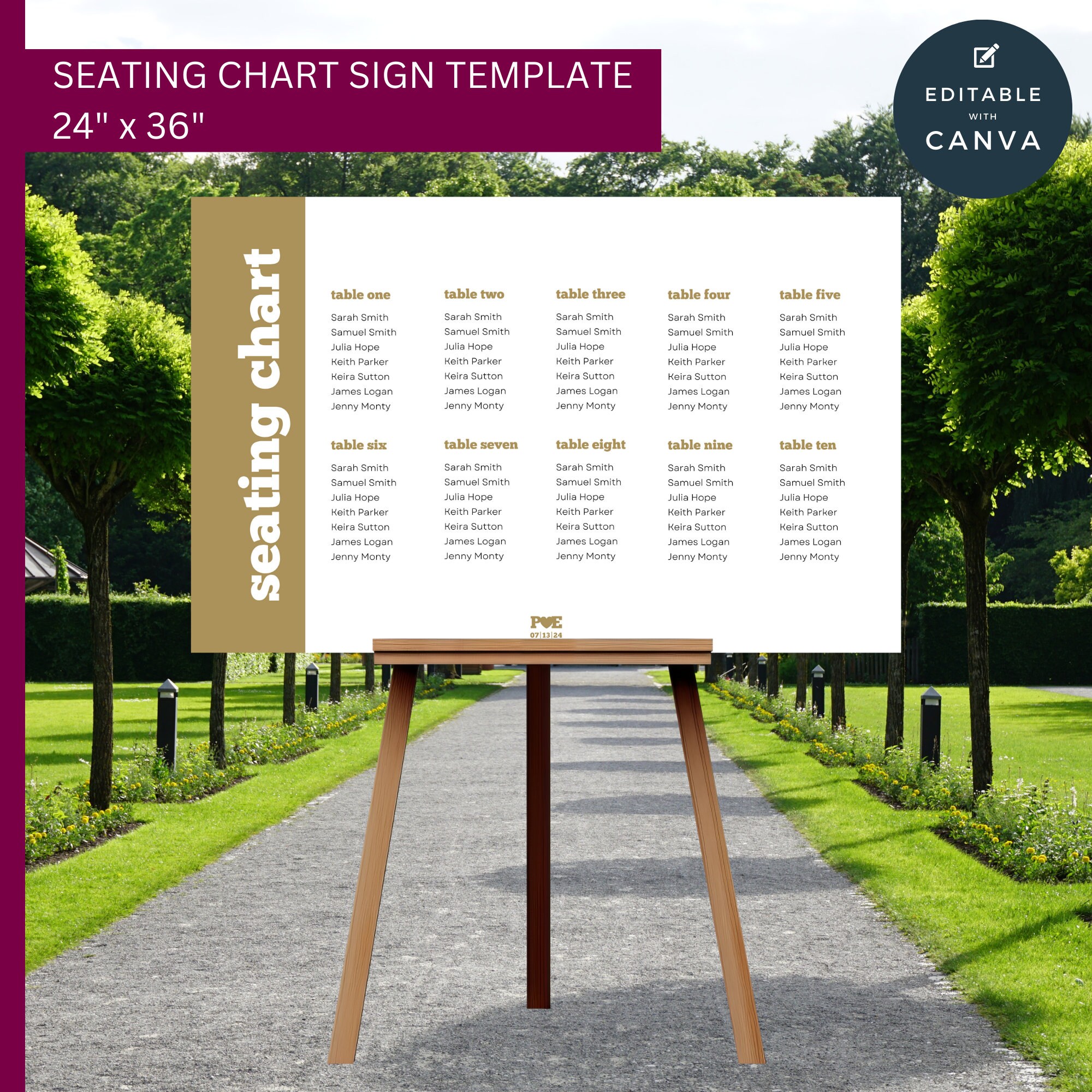 Gold and White Seating Chart Sign Template, Bold, Minimal Design, DIY ...