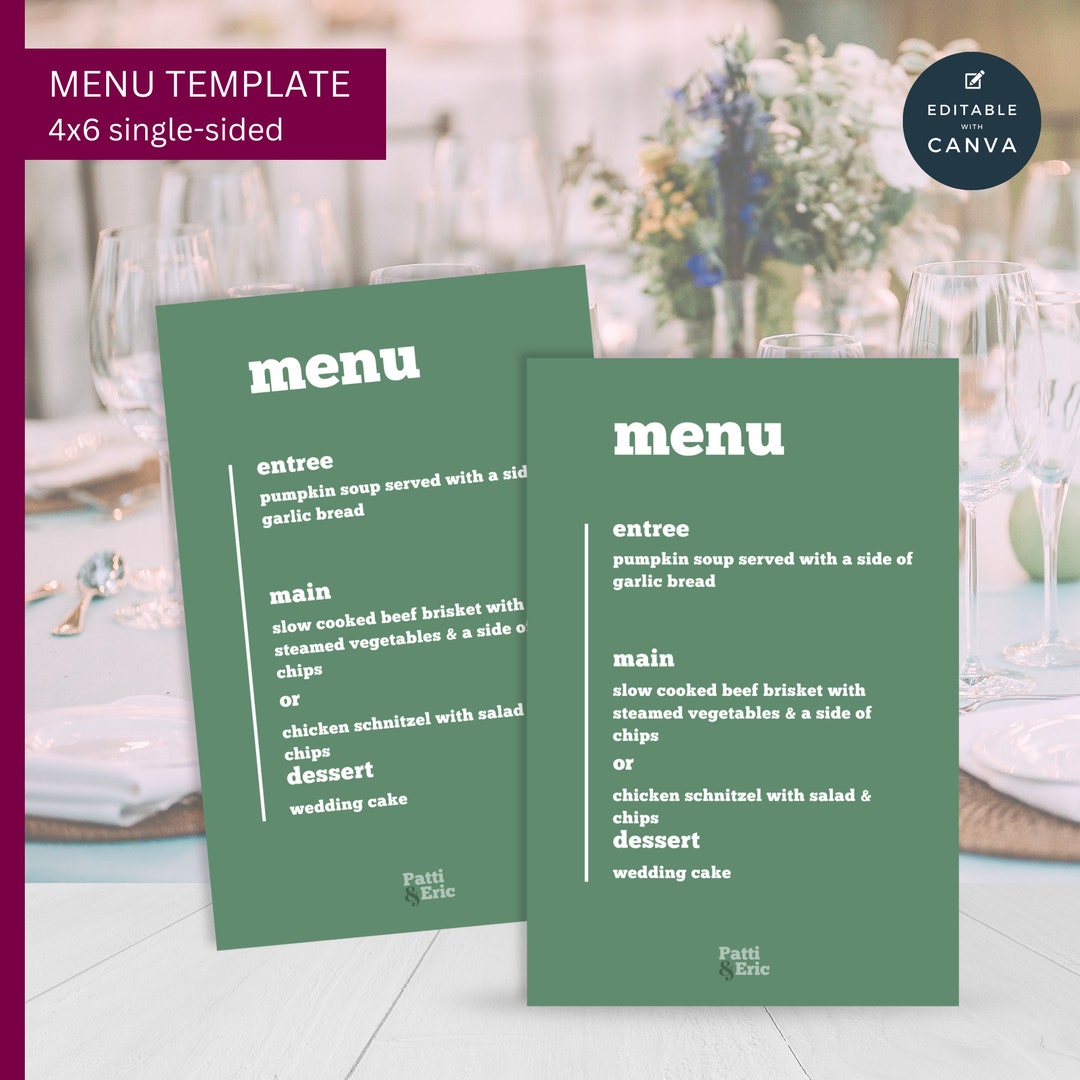 Solid Green Menu Card Template. Bold, Minimal Design. Table Card ...