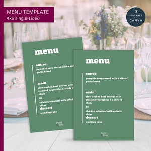 Solid Green Menu Card Template. Bold, Minimal Design. Table Card ...