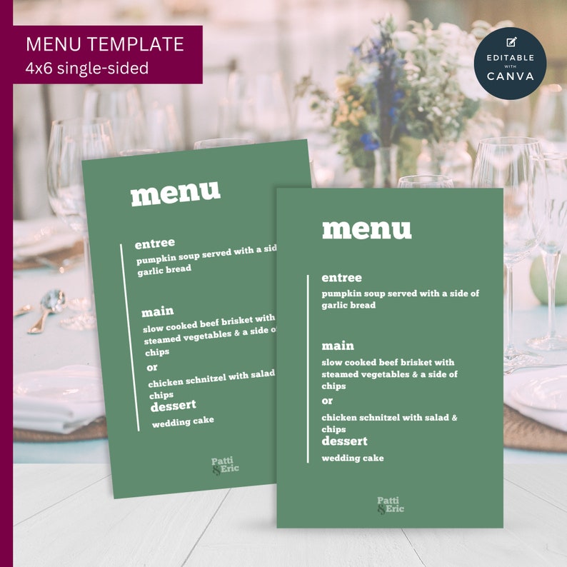 Solid Green Menu Card Template. Bold, Minimal Design. Table Card ...